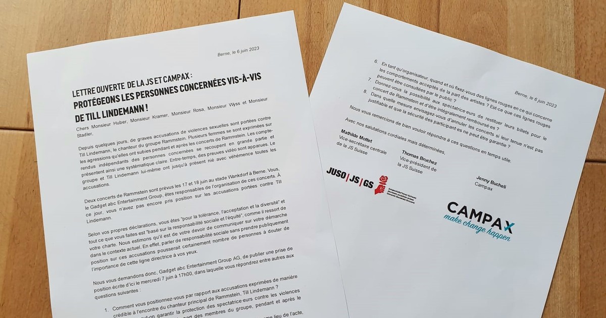 Lettre ouverte : Protégeons les personnes concernées vis-à-vis de Till Lindemann ! - JS Suisse